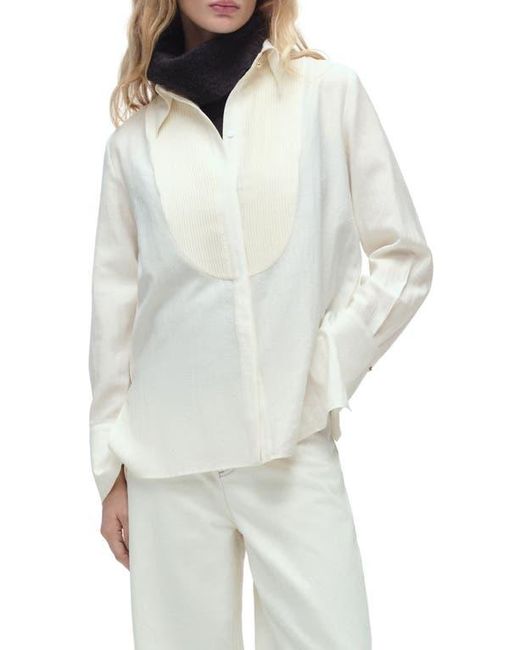 Mango Shelby Pleated Contrast Panel Button-Up Shirt in White | Lyst