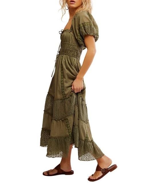 Free People Falling Sun Puff Sleeve Midi Dress in Green | Lyst