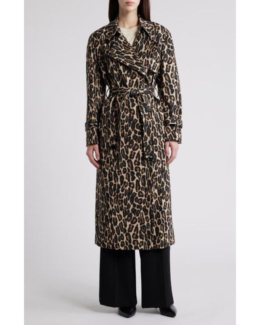 Theory Leopard Print Wool Blend Trench Coat in Black | Lyst