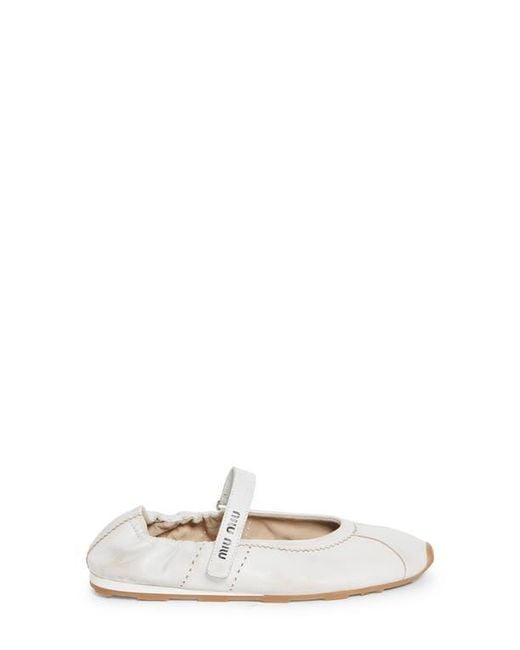 Miu Miu Plume Mary Jane Ballet Flat Sneaker in White | Lyst