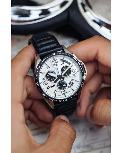 AVI-8 P-51 Mustang Blakeslee Chronograph Leather Strap Watch, 43Mm in ...