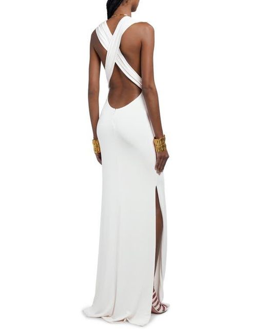 Tom Ford Plunge Neck Stretch Sable Evening Gown in White | Lyst
