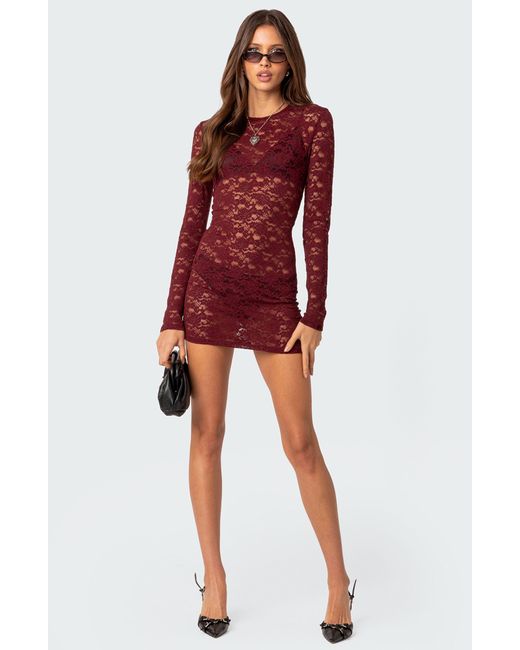 Edikted Surreal Sheer Lace Minidress In Red Lyst