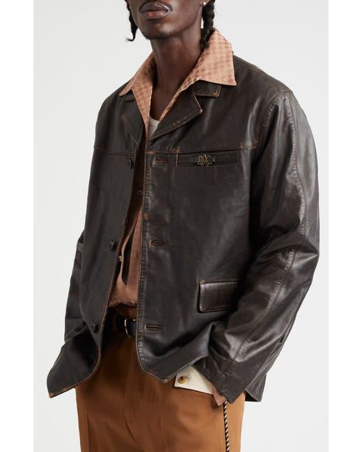 Amiri Tumbled Leather Notched-Collar Jacket in Black for Men | Lyst