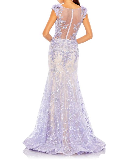 Mac Duggal Sequin Floral Mermaid Gown In Purple Lyst