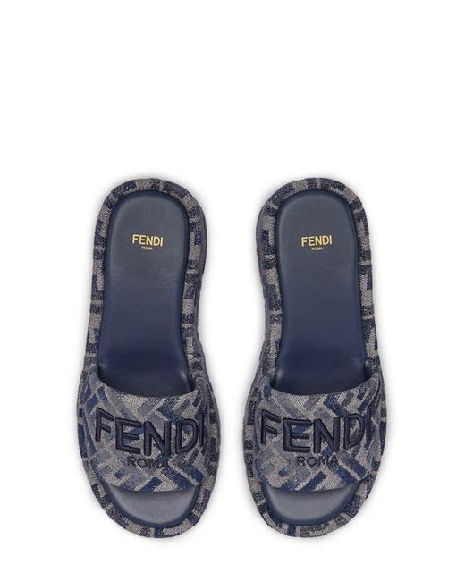 Fendi Sunshine Logo Jacquard Platform Slide Sandal in White | Lyst
