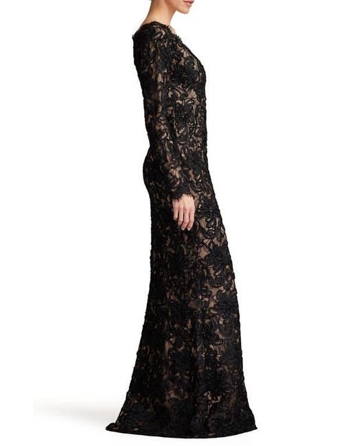 SHO by Tadashi Shoji Lace Plunge Neck Long Sleeve Gown in Black | Lyst