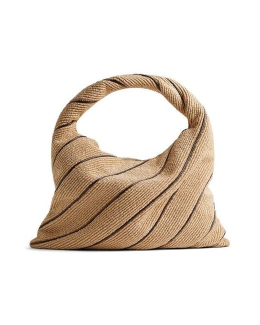 Bottega Veneta Large Hop Stripe Raffia Hobo Bag in Brown | Lyst