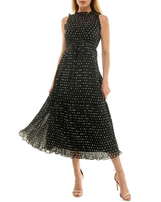 Socialite Polka Dot Sleeveless Pleated Chiffon Dress in Black | Lyst