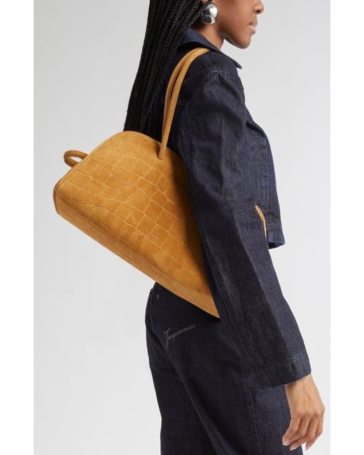 Jacquemus Le Turismo Croc Embossed Suede Bowling Bag in Brown | Lyst