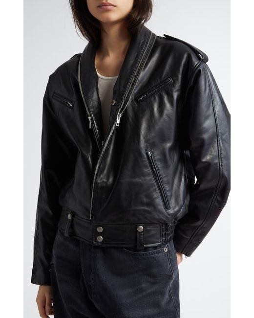 R13 Zip Collar Leather Moto Jacket in Black | Lyst