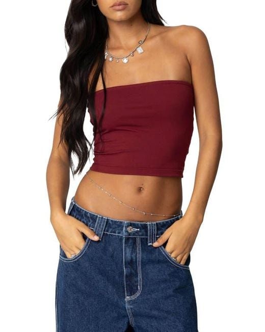Edikted Basic Crop Tube Top in Blue | Lyst