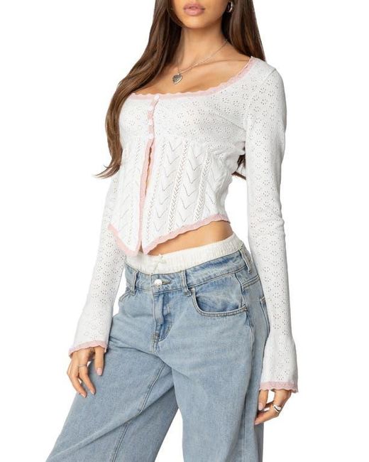 Edikted Abbie Split Front Pointelle Stitch Top in Blue | Lyst