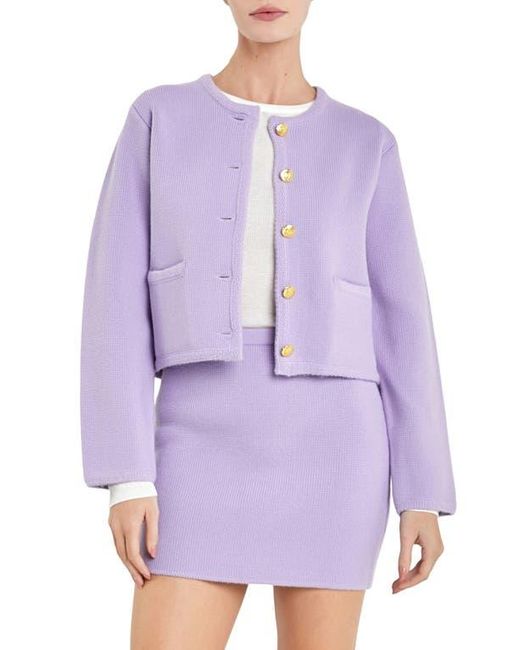 English Factory Crop Knit Cardigan in Purple | Lyst