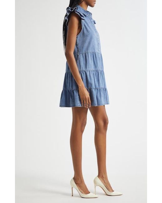 Alice + Olivia Jem Tiered Denim Minidress in Blue | Lyst