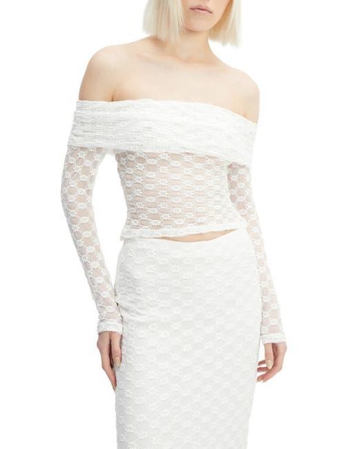Bardot Adoni Off The Shoulder Embroidered Sheer Mesh Top in White | Lyst