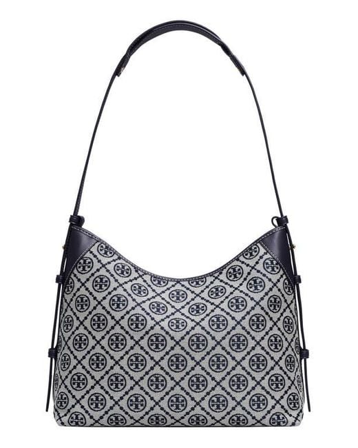 Tory Burch T Monogram Logo Jacquard Messenger Bag in Gray | Lyst