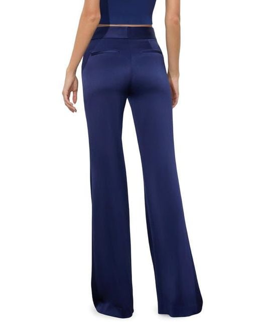Alice + Olivia Andrew Satin Bootcut Pants in Blue | Lyst