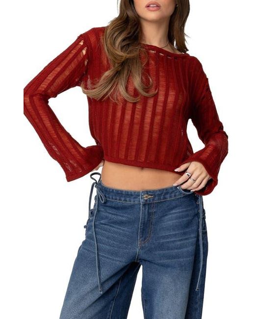Edikted Sagir Sheer Ladder Stitch Crop Top in Red | Lyst