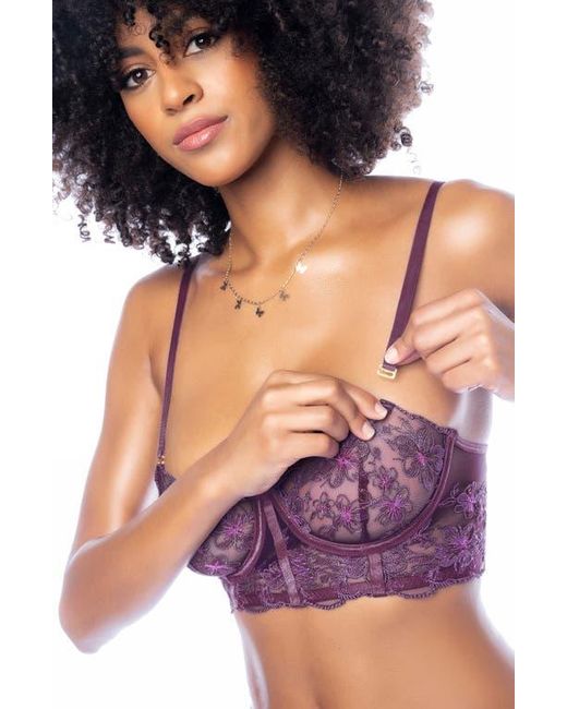 MAPALE Floral Lace Longline Underwire Bra & Thong Set in Purple | Lyst MAPALE Floral Lace Longline Underwire Bra & Thong Set in Purple | Lyst