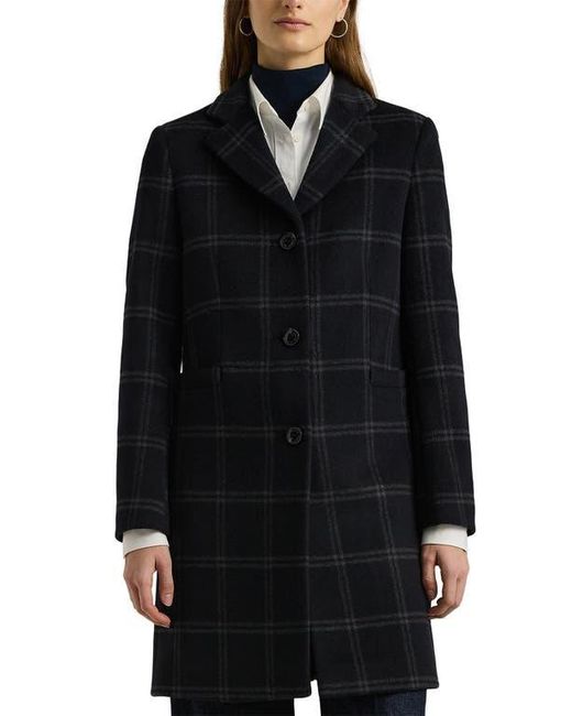 Ralph Lauren Windowpane Check Wool Blend Reefer Coat in Black | Lyst