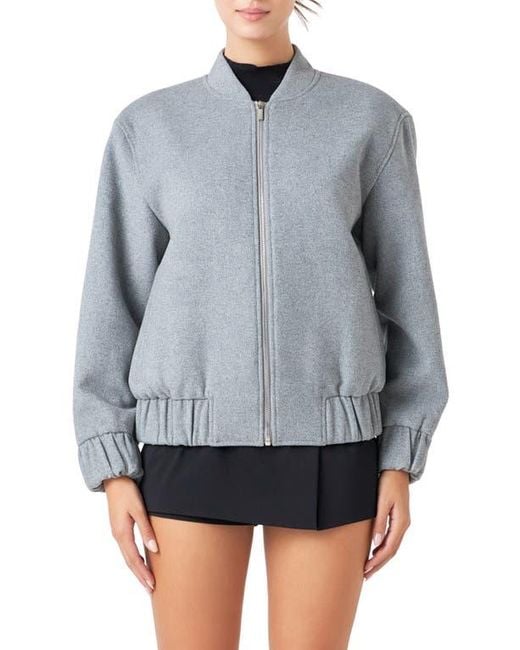 Endless Rose Oversize Wool Blend Bomber Jacket in Gray | Lyst