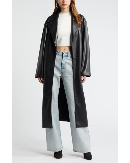 Open Edit Faux Leather Trench Coat in Black | Lyst