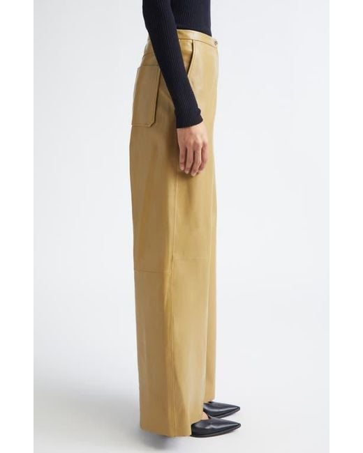 Stand Studio Rowena Wide Leg Leather Trousers in Natural | Lyst