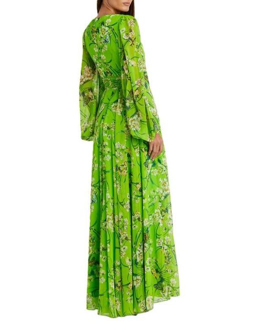 Mac Duggal Puff Sleeve Floral Chiffon Gown in Green | Lyst