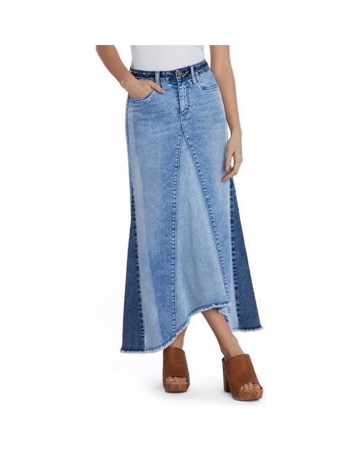 Wash Lab Denim Patchwork Denim Maxi Skirt in Blue | Lyst