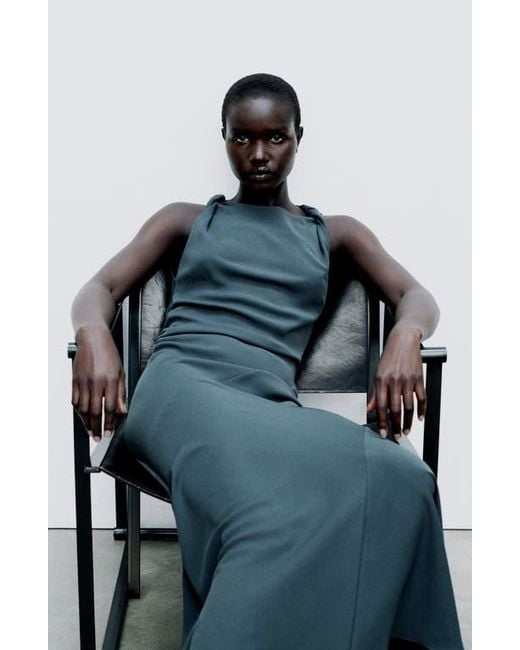 Mango Braided Strap Draped Panel Dress in Blue | Lyst