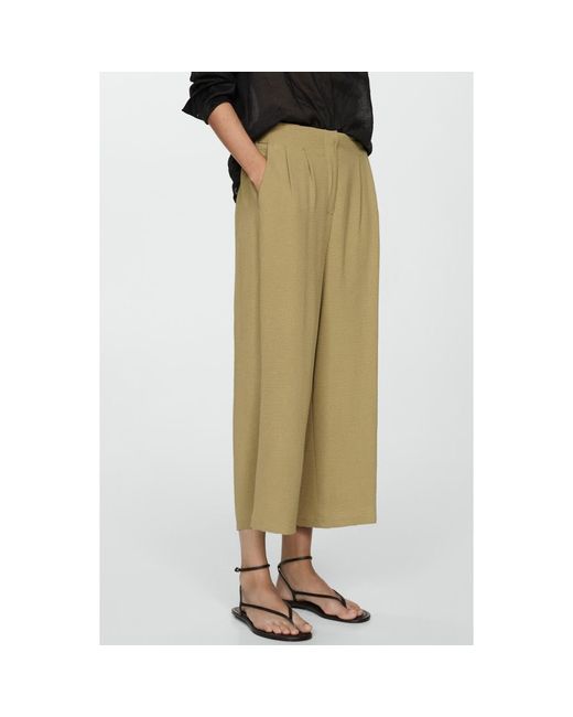 Mango Textured Ankle Wide Leg Pants in Green | Lyst