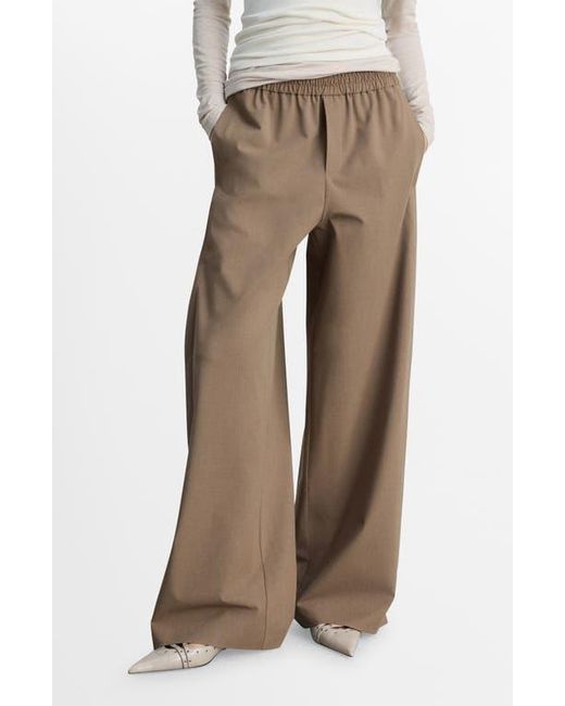 Mango Wide Leg Pull-On Pants in Natural | Lyst