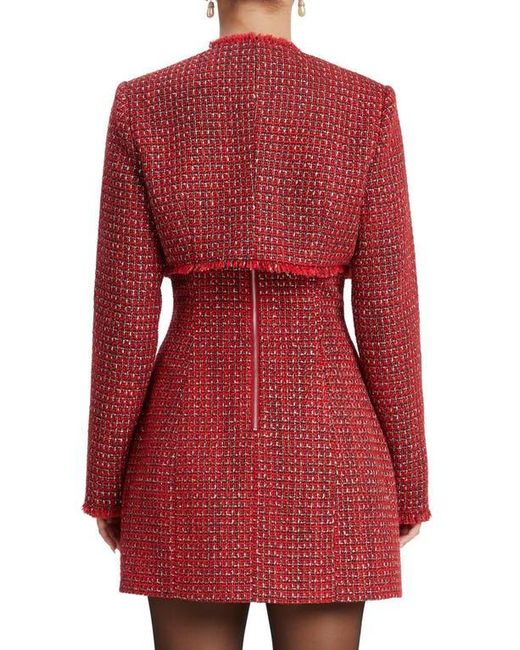 Bardot Karoline Bouclé Tweed Crop Jacket in Red | Lyst