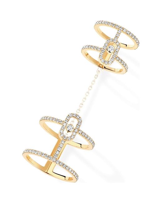 Messika Move Uno Diamond Pavé Double Ring With Detachable Chain in Metallic | Lyst
