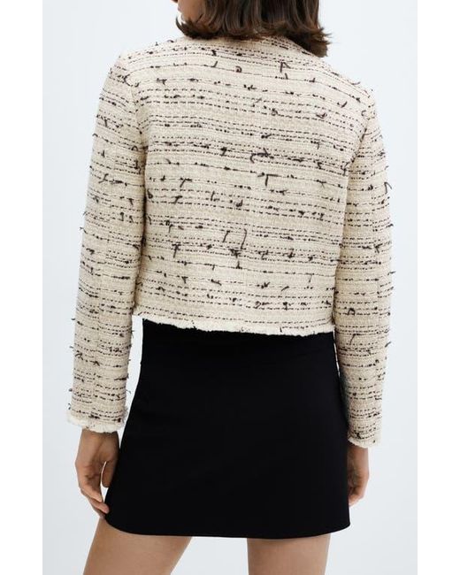 Mango Modena Stripe Crop Tweed Jacket in Black | Lyst