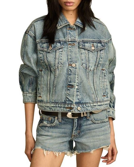 Lucky Brand Barrel Sleeve Denim Trucker Jacket in Green | Lyst