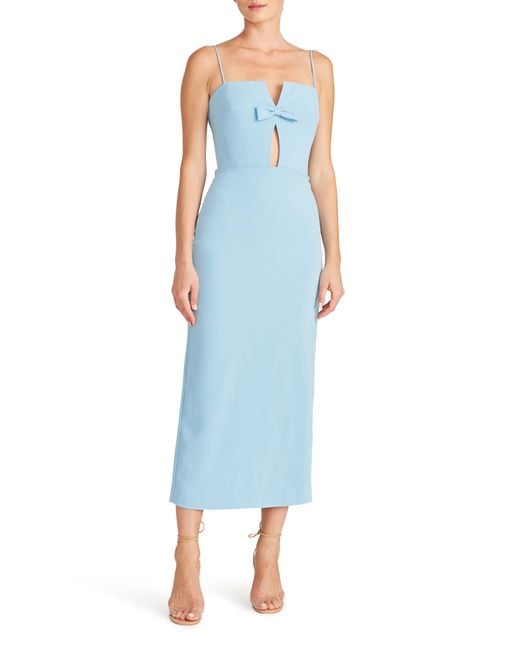 Ml Monique Lhuillier Bow Detail Cutout Sheath Midi Dress In Blue Lyst