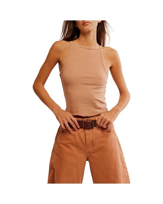 Free People Mia Rib Tank in Brown | Lyst