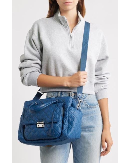 MZ Wallace Crosby Lock Quilted Nylon Satchel in Blue | Lyst