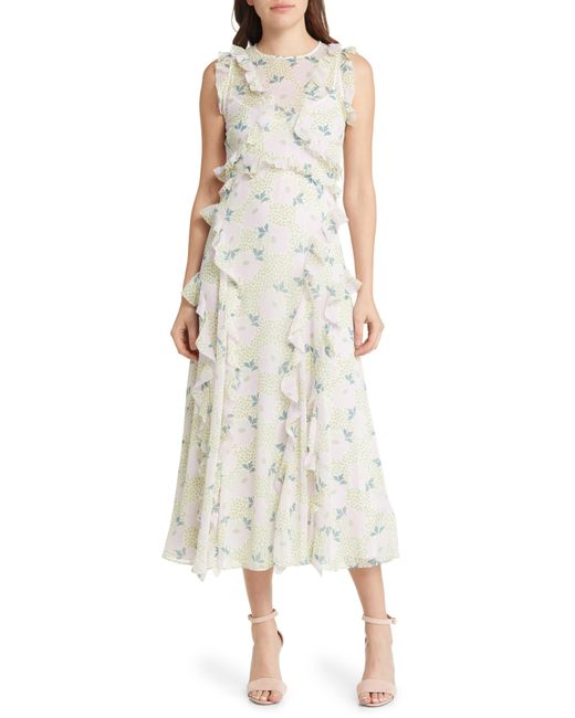 Ted Baker Calinia Floral Print Ruffle Dress In White Lyst