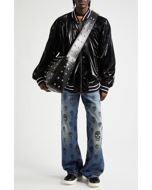 Alexander McQueen Oversize Liquid Satin Bomber Jacket in Black for Men | Lyst