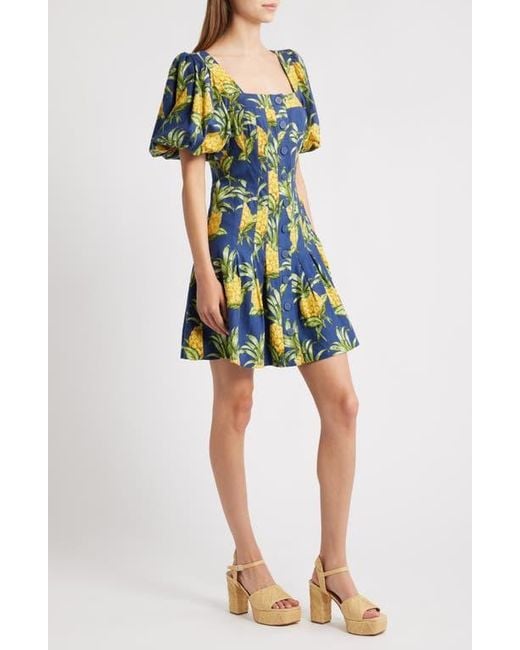 FARM Rio Pineapple Print Linen Blend Minidress in Blue | Lyst