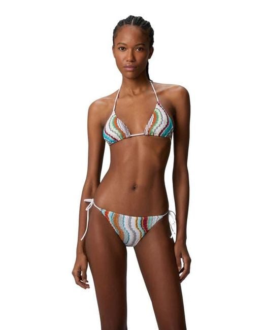 Missoni Triangle Bikini With Lamé Wave Motif in Brown | Lyst