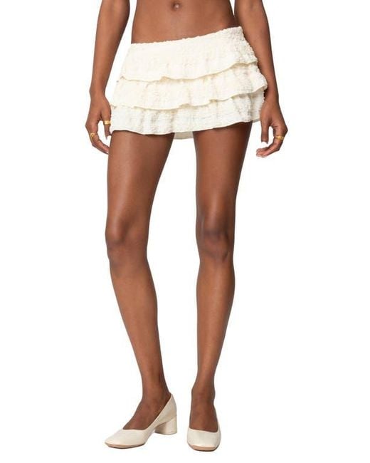 Edikted Margaux Tiered Ruffle Miniskort in White | Lyst
