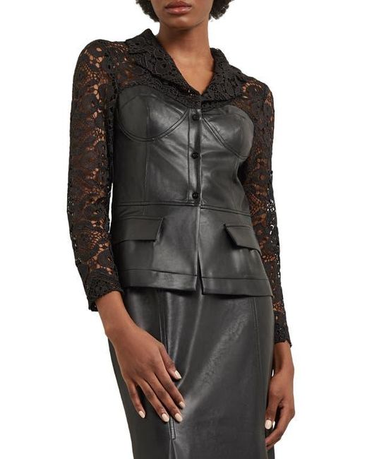 Misook Lace & Faux Leather Corset Jacket in Black | Lyst