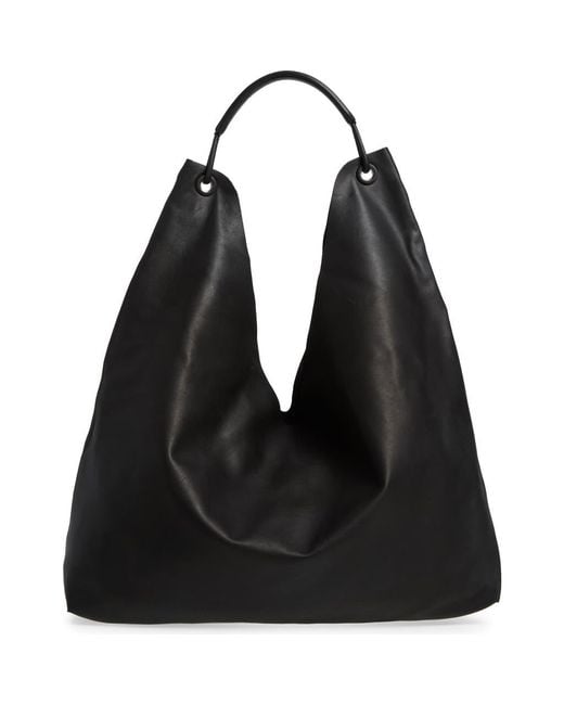 The Row Relaxed Italian Leather Hobo Shoulder Bag in Black | Lyst