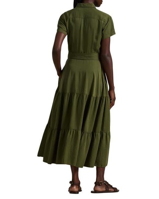 Polo Ralph Lauren Belted Tiered Shirtdress in Green | Lyst
