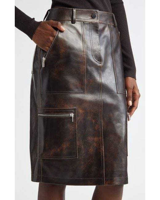 Michael Kors Burnished Leather Cargo Pencil Skirt in Black | Lyst