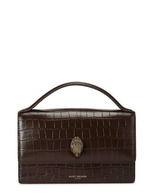 Kurt Geiger Bond Croc Embossed Leather Top Handle Bag in Brown | Lyst